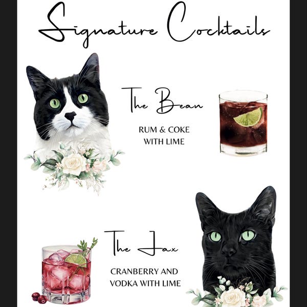 Cat Signature Drink Sign, Dog Signature Drink, Cat Signature Cocktails ...