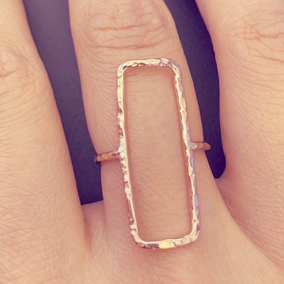Rectangle Ring, Open Rectangle Ring, Long Modern Ring, Simple Open Ring ...