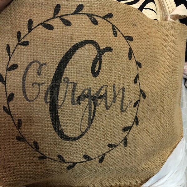 Monogram Burlap Storage Container, Burlap Bin, Reusable Gift Basket ...
