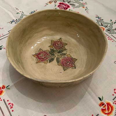 Big Ceramic Fruit Bowl With Flowers, Seven Spices& Pomegranate ...
