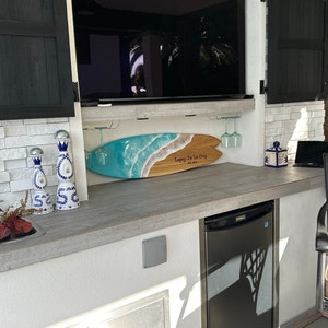 Wood Live Edge Floating Shelves With Ocean Waves Coastal Beachy Room ...