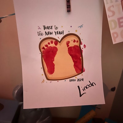 New Years 2024 Toast Footprint Art, New Year's Handprint Craft for ...