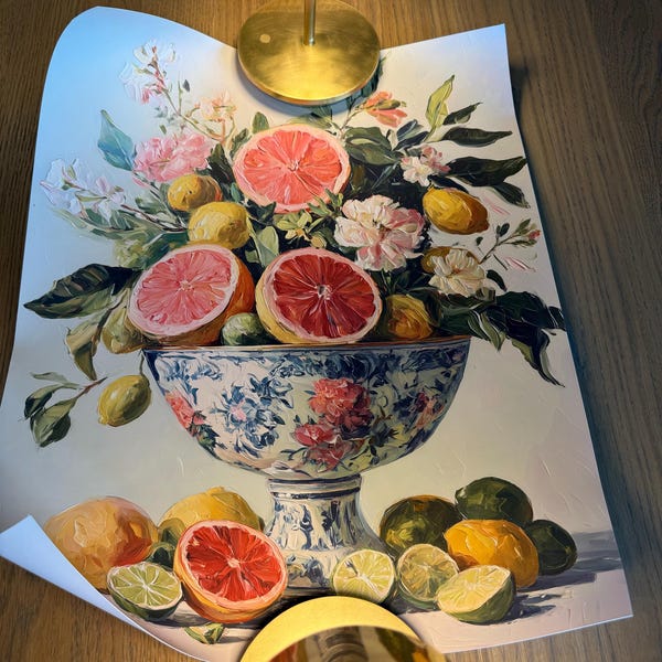 Citrus Chic Lemon Tree & Porcelain Art Print | Elegant Lady in Blue ...