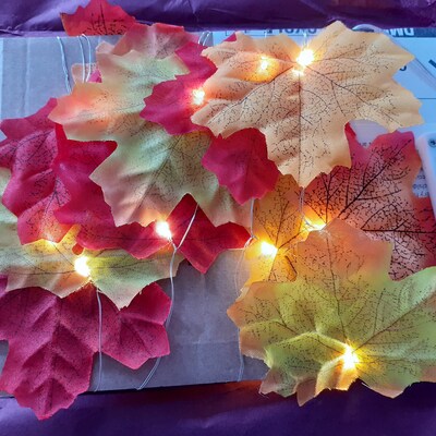 Autumn Leaf Fairy Lights Rich Red Gold Fabric Leaves on Every Led Light ...