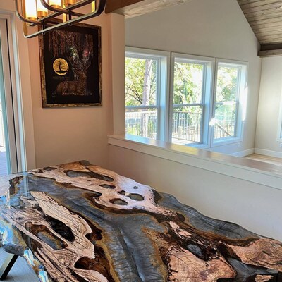 Kitchen Epoxy Table, Living Room Table, Olive Tree Epoxy Table, Smoke ...