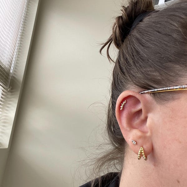 Curved Lotus Climber Stud Piercing 14 K Real Gold Curved Helix Piercing ...