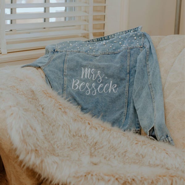 Personalized White Fringe Denim Jacket | Personalized Bride Denim Jean ...