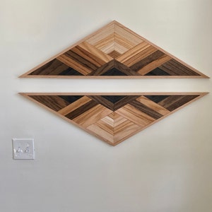 Mountain Sun Geometric Wood Wall Art, Wooden Wall Art, Reclaimed Wood ...