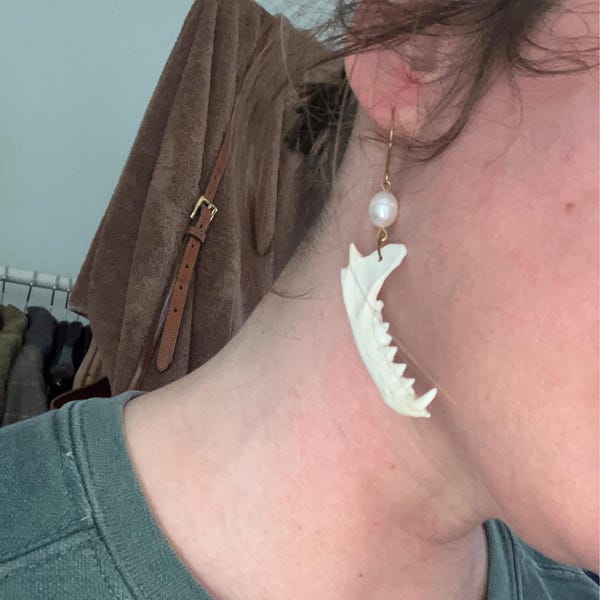 Mink Jawbone Earrings With Real Pearls: Handmade Bone Jewelry - Etsy