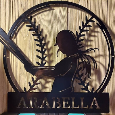 Personalized Softball Girl Metal Wall With Lights, Custom Softball Name ...