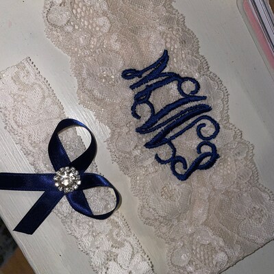 Personalized Wedding Garters Brides Something Blue Garter MONOGRAMMED ...
