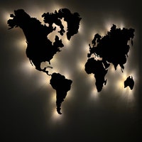 LED WORLD MAP / Wood World Map / Modern Home Decor / Led Wall Art / Led ...