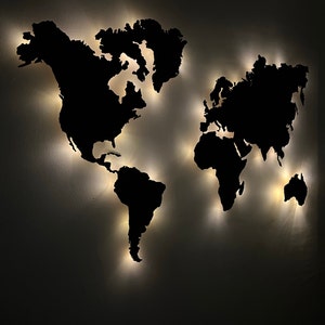 LED WORLD MAP / Wood World Map / Modern Home Decor / Led Wall Art / Led ...