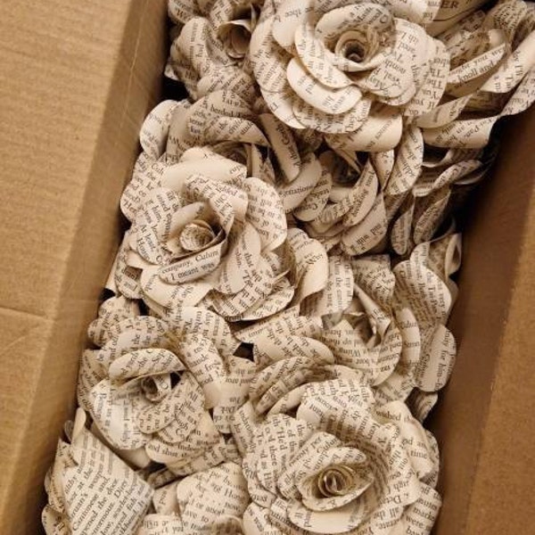 Vintage Book Page Roses | Dozen 3” Novel Page Flowers | Wedding Home ...