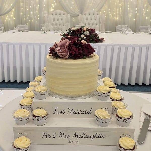 Personalised Rustic Square Wedding Cake Stand -white or Oak Stain - Etsy UK