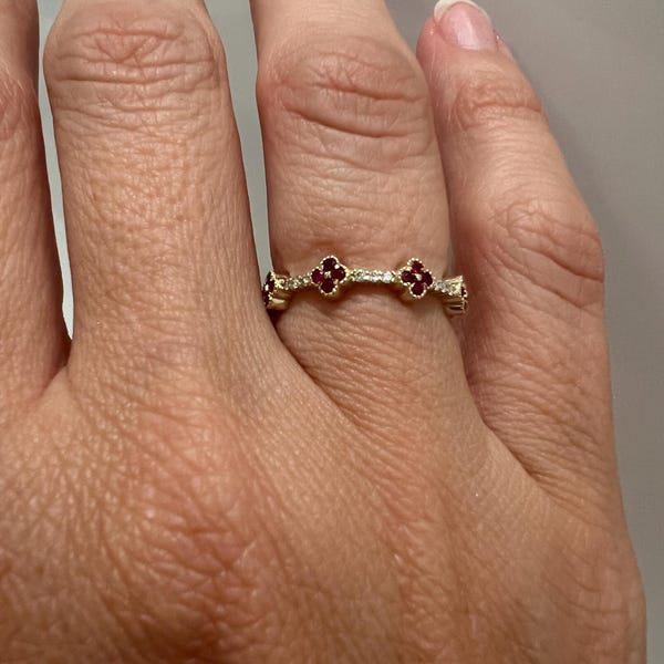 Clover Ring / Full Eternity Ruby and Diamond Ring in 14k Gold ...