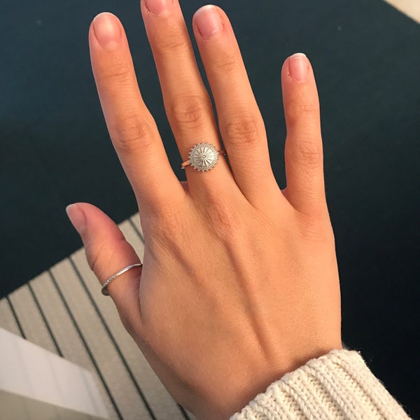 Gold Sun Shape Ring, Beautiful Sun Rays Polished Silver Ring, Cute ...
