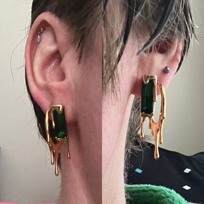 Dripping Gemstone Earrings Gold, Silver, Rose Gold, Moonstone, Baguette ...