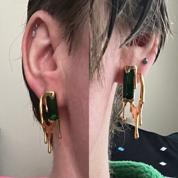 Dripping Gemstone Earrings - Gold, Silver, Rose Gold, Moonstone ...