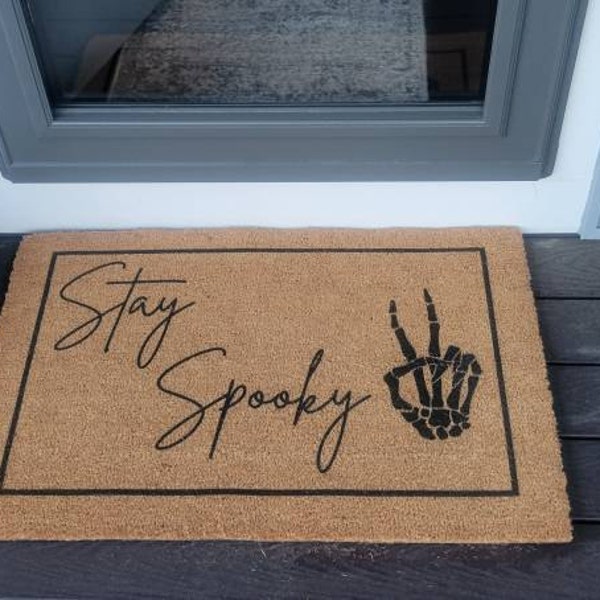 Stay Spooky Doormat, Skeleton Peace Sign, Halloween Doormat, Fall ...