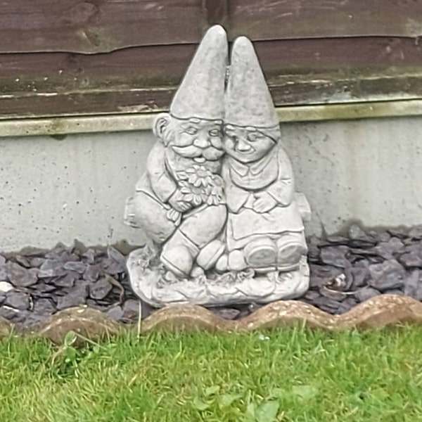Stone Garden Stone Pair of Loving Gnomes on A Bench Gift Ornament - Etsy
