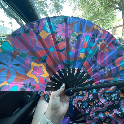 Pink Moo Moo Fan / Large Fan / Rave Accessory / Hand Fan / - Etsy