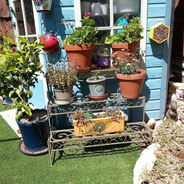 Verdigris 3 Tier Ornate Metal Outdoor Plant Stand Garden Planter ...
