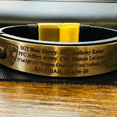 Custom Military Memorial Leather Bracelet, Army Remembrance KIA ...