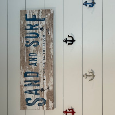 Coastal Sand and Surf Wall Decor, Rustic Chic Beach House Sign, Beach ...