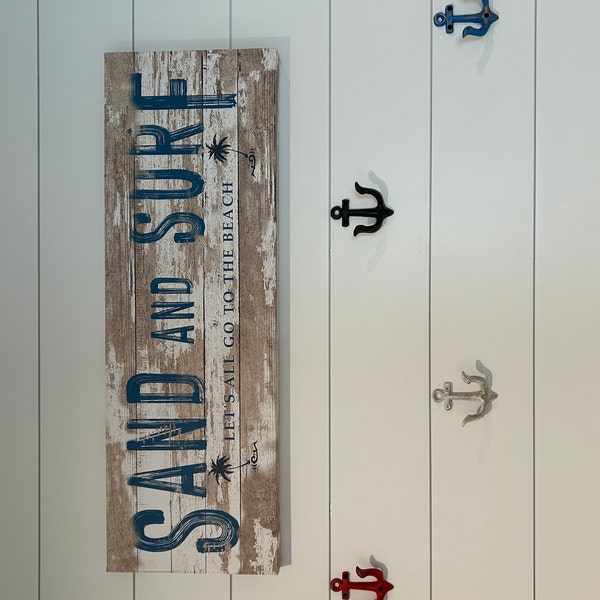 Coastal Sand and Surf Wall Decor, Rustic Chic Beach House Sign, Beach ...