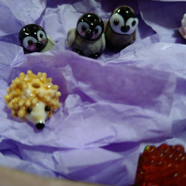 Set 18 Lampwork Glass Beads, Jewelry Making, Glass Flowers, Mushrooms ...
