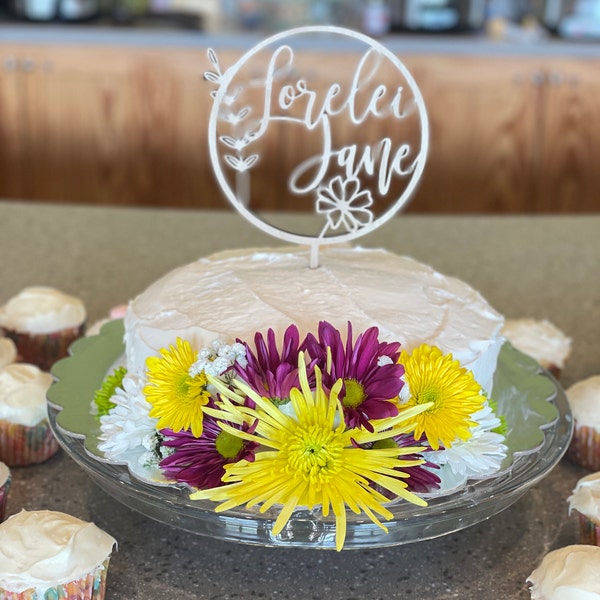 Custom Floral Name Cake Topper Personalized Wild Flower Cake Topper ...