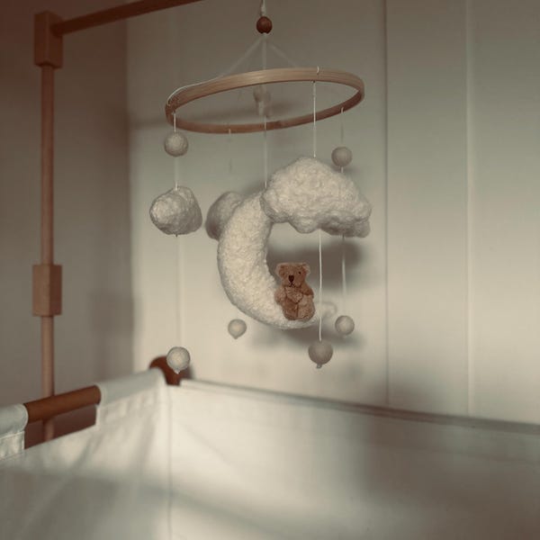 TEDDYS DREAM Cot Mobile, Boucle Cot Mobile, Cloud Mobile, Neutral ...