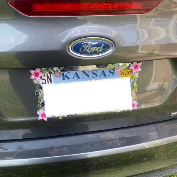 Rose Pink Flower License Plate Cover, Swarovski Car Gift, Floral ...