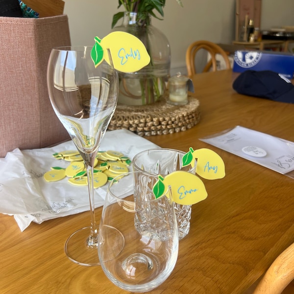 Amalfi Lemon Acrylic Drink Tags | Name Table Number Personalized Custom ...