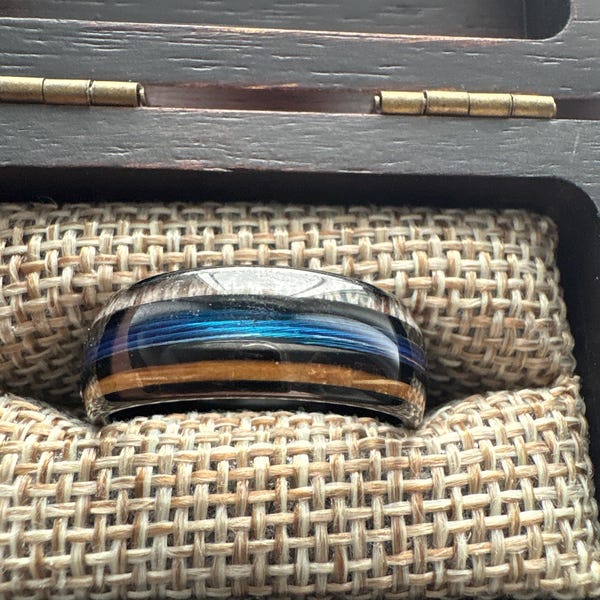 Mens Wedding Ring, Meteorite & Charred Whiskey Barrel Rose Gold ...