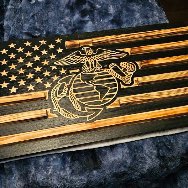 Rustic Wooden U.S. Marine Corp EGA American Flag - Etsy