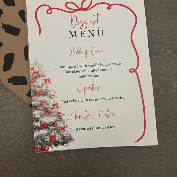 Christmas Menu Template: Hand-drawn Holiday Dinner, Red Coquette Bow ...