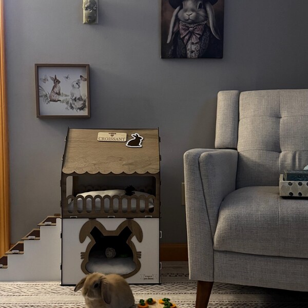 Wooden Rabbit House, Two Storey Rabbit Castle, Modern Rabbit Furniture ...