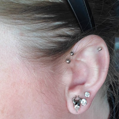 Triple Forward Helix, 16g, 2mm 3mm 4mm Balls, Labret Studs, 6mm Flat ...