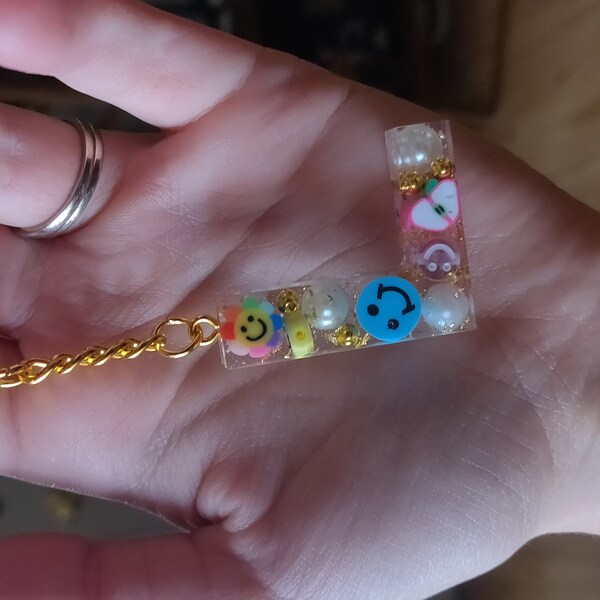 Custom Handmade Colorful Smiley Face & Bead Resin Keychain | School ...