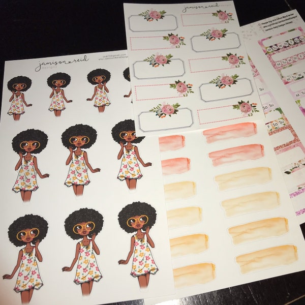 African American Summer Girl Planner Stickers, Happy Planner, ECLP ...