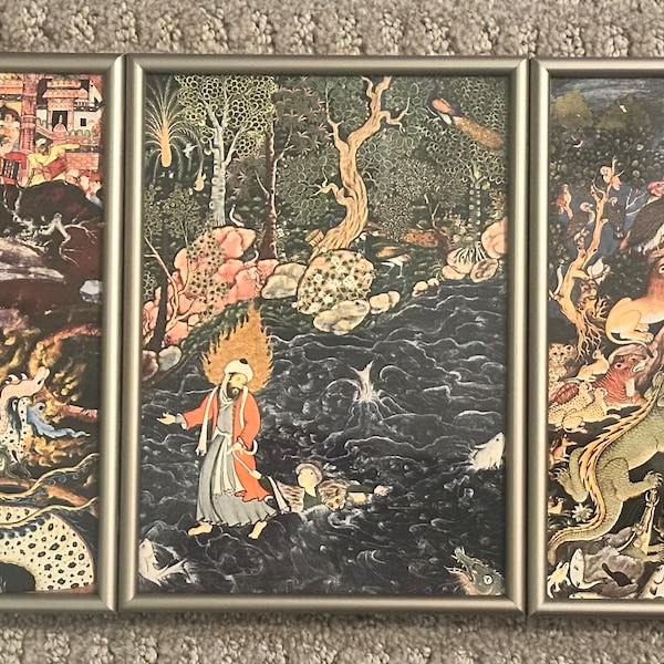 Set of 3 - Traditional Persian / Mughal Miniature Art Featuring ...