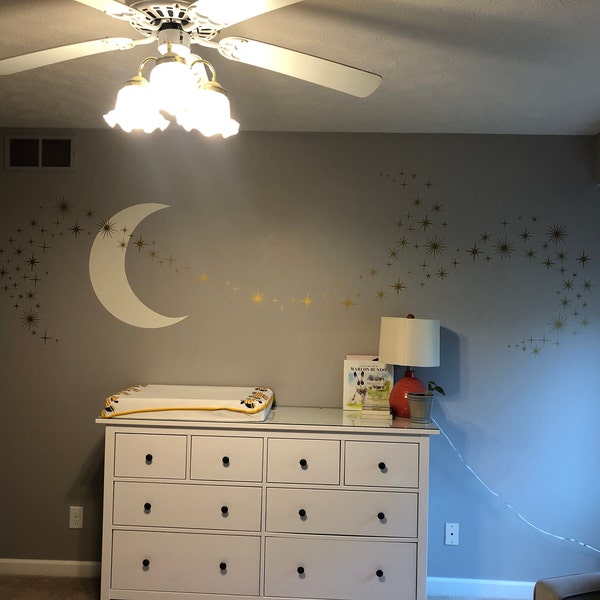 Moon and Starbursts Wall Decal Set, Includes One Moon and 66 Star ...