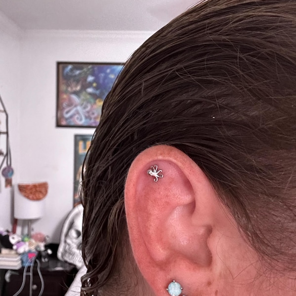 Tiny Octopus Threadless Flat Back Earring, 20,18,16ga, 5-10mm Unisex ...