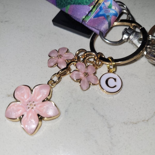 Personalized Cherry Blossom Keychain, Pink or White Flower Charm - Etsy