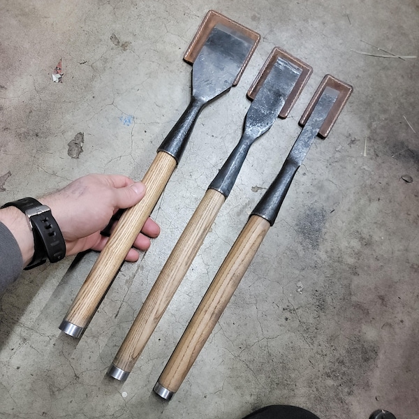 3-piece Flat Short Chisel Set. Sharp Straight Blade. Hand Forged From ...