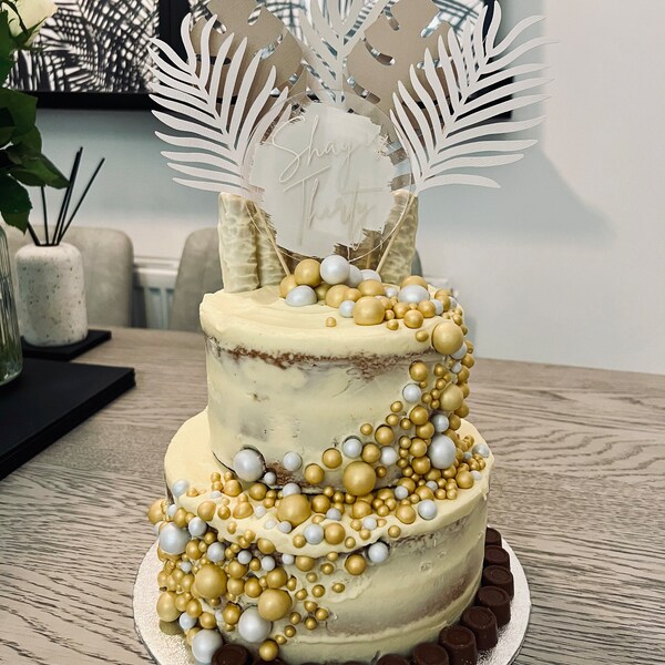 Tropical Leaves Cake Topper, Palm Leaves Jungle Cake Topper, Green ...