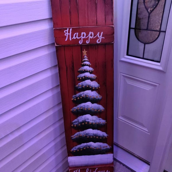 Christmas Tree Handpainted Distressed Wood Shutter Sign and Two Color ...