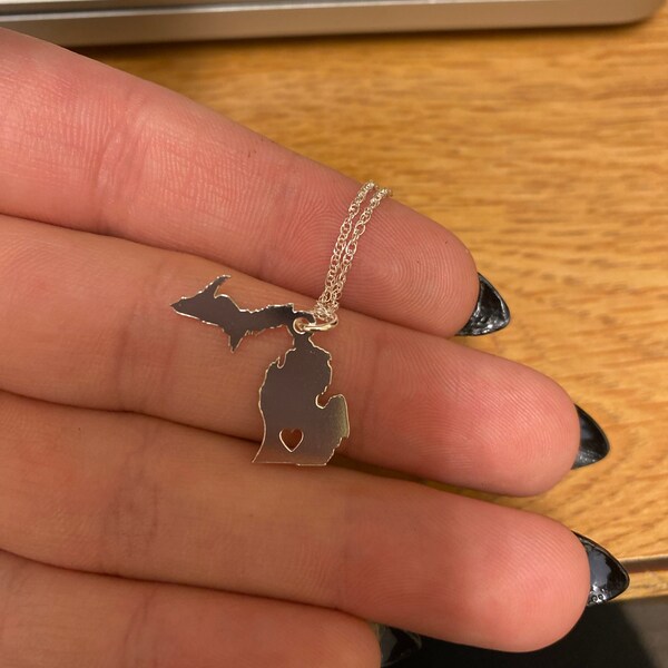 Michigan Necklace - Michigan Jewelry - Michigan Gift - Sterling Silver ...